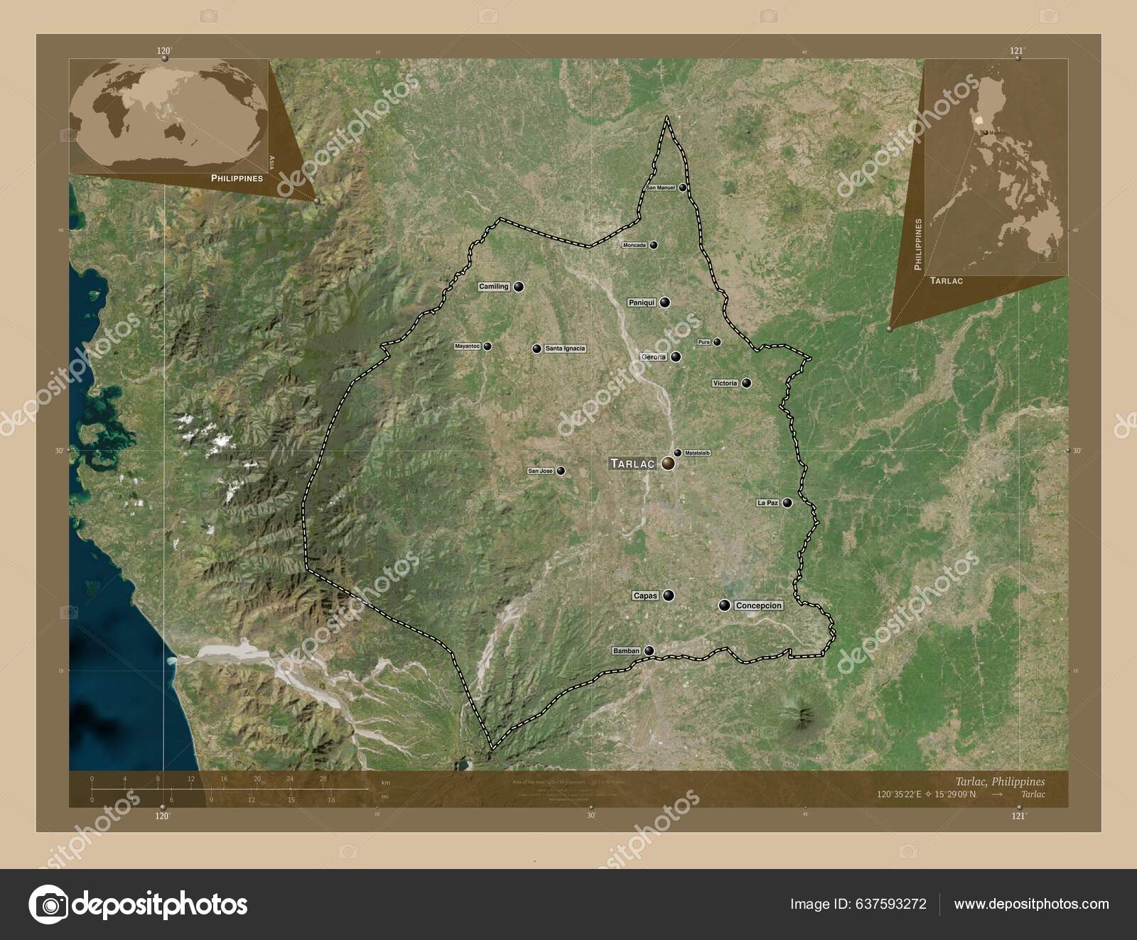 Tarlac Province Philippines Low Resolution Satellite Map Locations ...