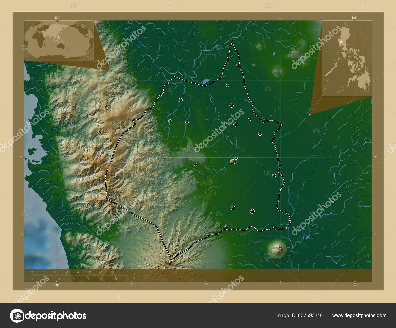 Tarlac Province Philippines Colored Elevation Map Lakes Rivers ...