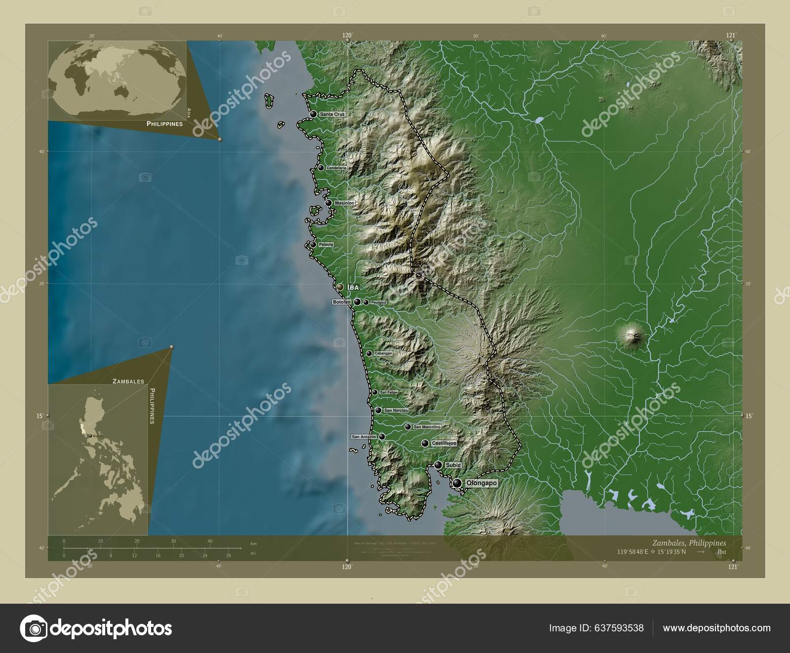 Zambales Province Philippines Elevation Map Colored Wiki Style Lakes ...