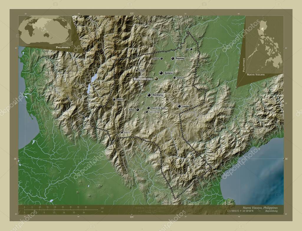 Nueva Vizcaya, province of Philippines. Elevation map colored in wiki ...