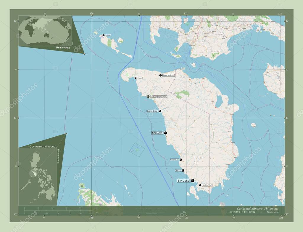 Occidental Mindoro, province of Philippines. Open Street Map. Locations ...