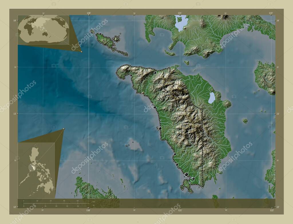 Occidental Mindoro, province of Philippines. Elevation map colored in ...
