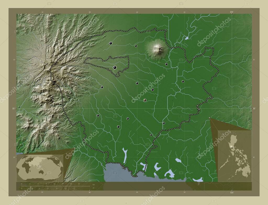Pampanga, province of Philippines. Elevation map colored in wiki style ...