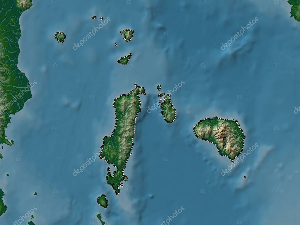 Romblon, province of Philippines. Colored elevation map with lakes and ...