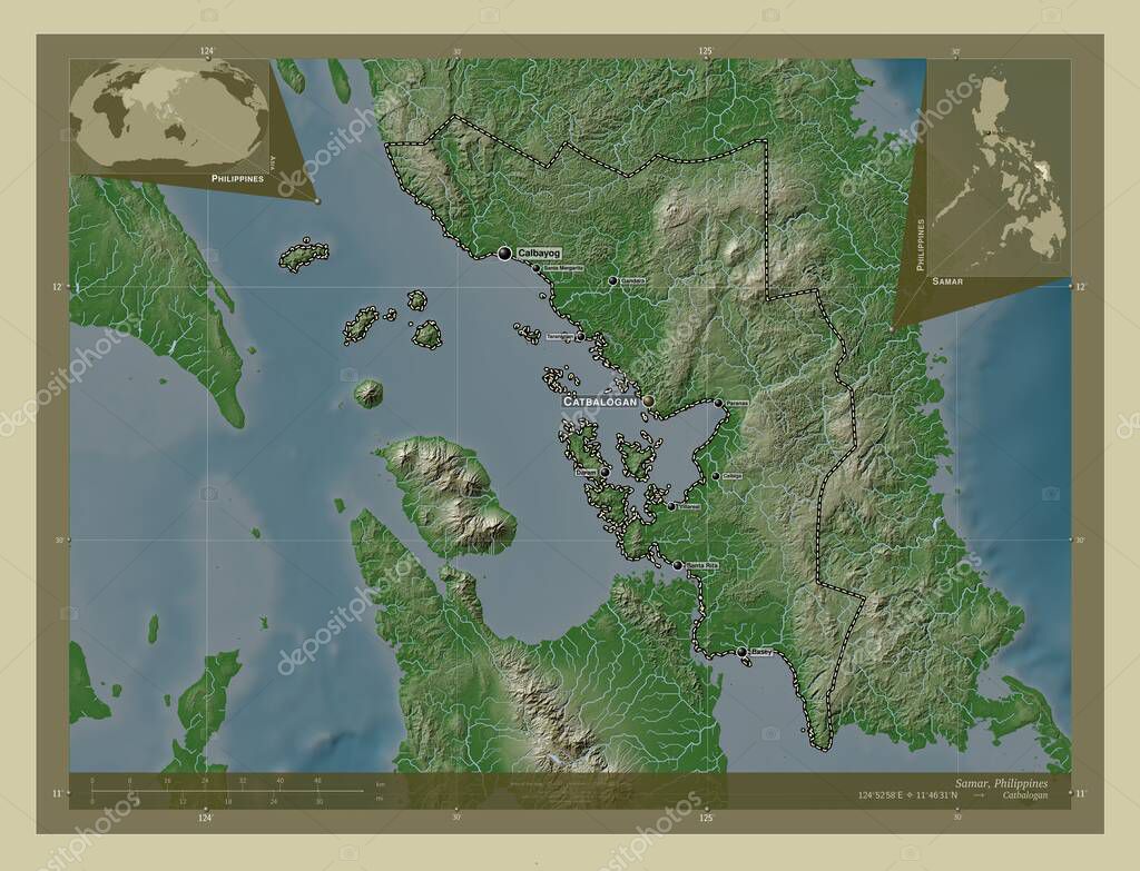 Samar, province of Philippines. Elevation map colored in wiki style ...