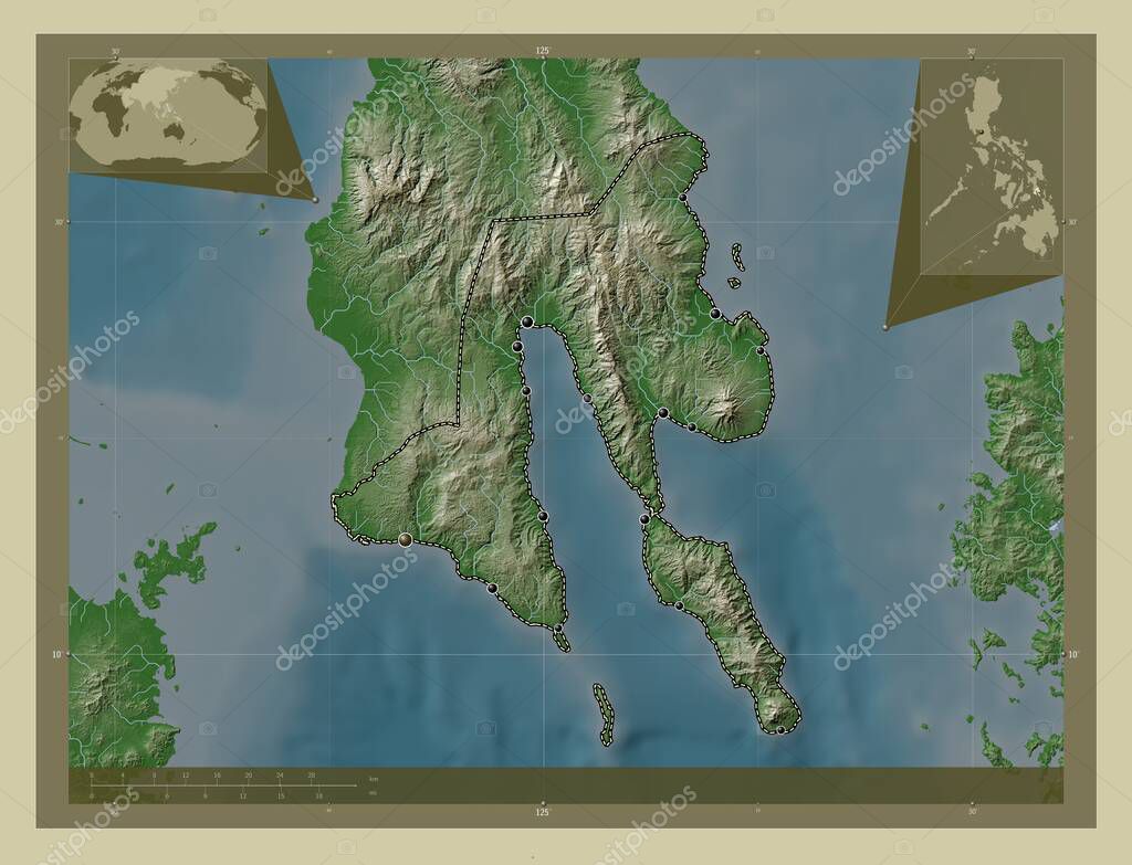 Southern Leyte, province of Philippines. Elevation map colored in wiki ...