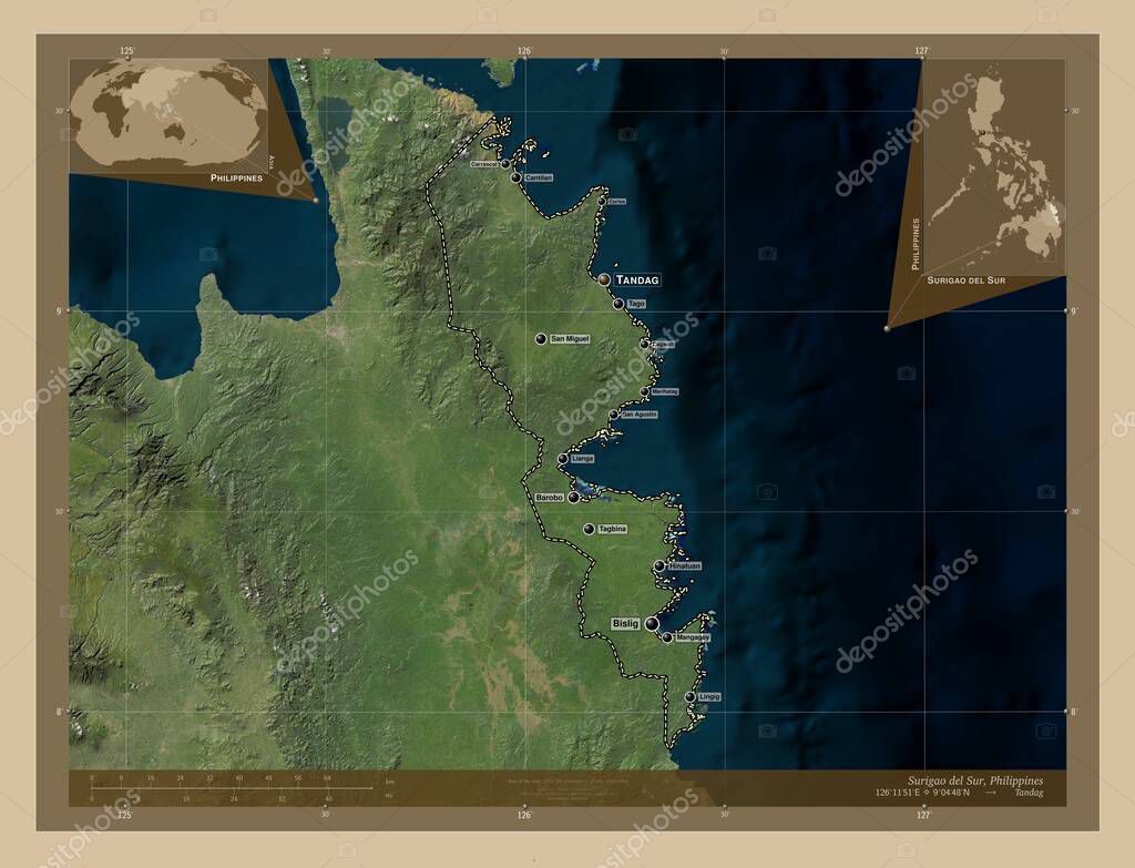 Surigao del Sur, province of Philippines. Low resolution satellite map ...