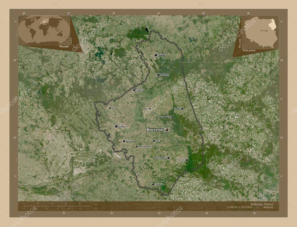 Podlaskie, voivodeship|province of Poland. Low resolution satellite map ...