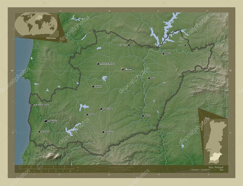 Beja, district of Portugal. Elevation map colored in wiki style with ...