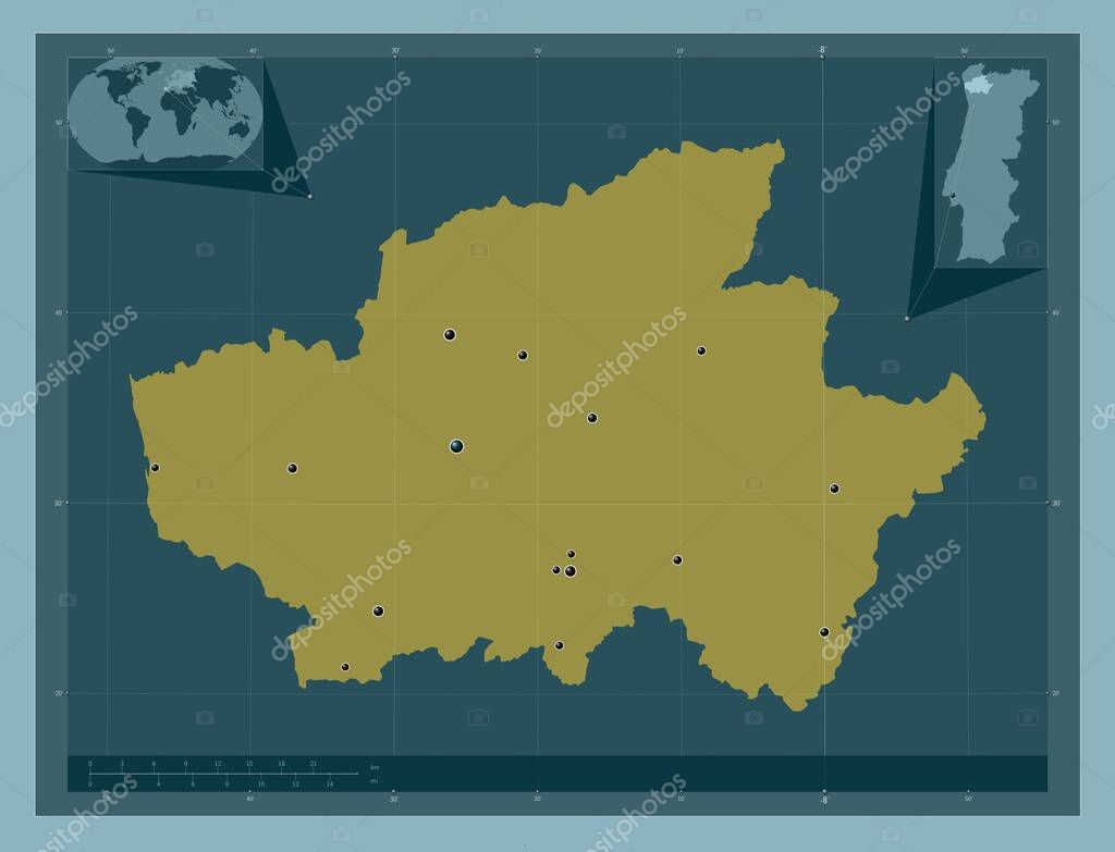 Braga, district of Portugal. Solid color shape. Locations of major ...