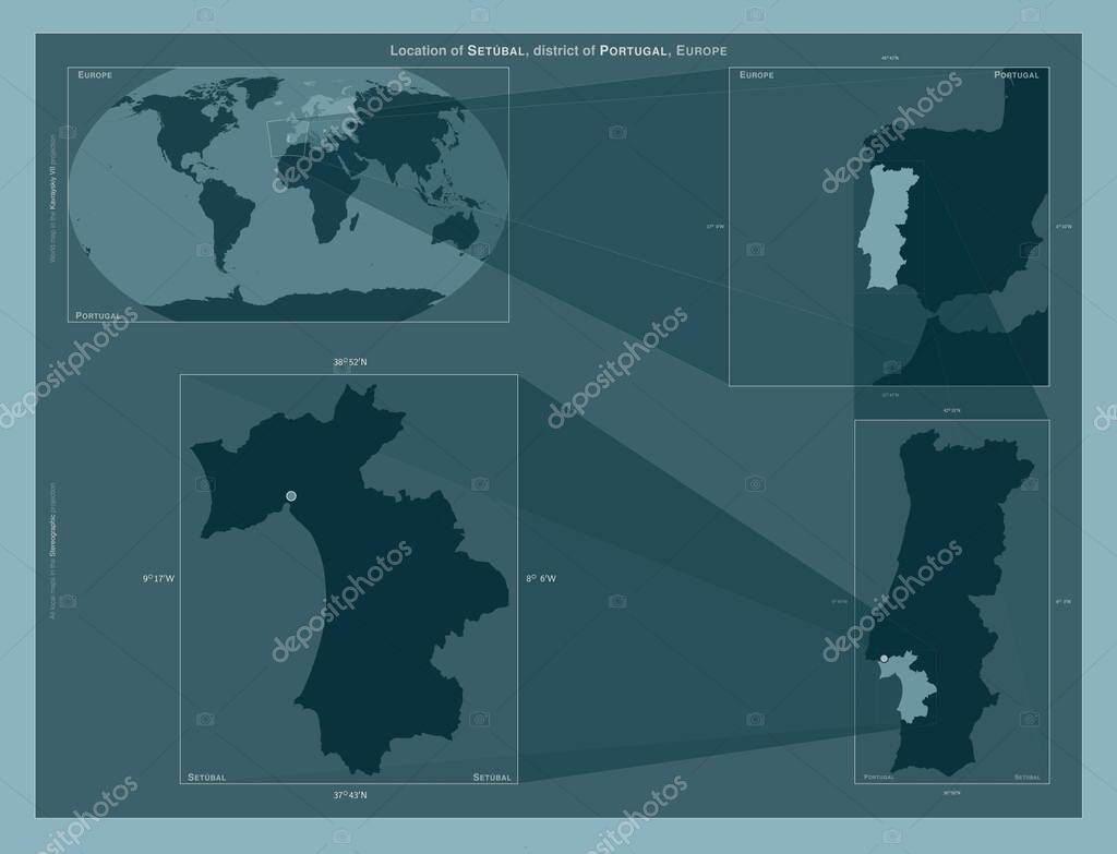 Setubal, district of Portugal. Diagram showing the location of the ...