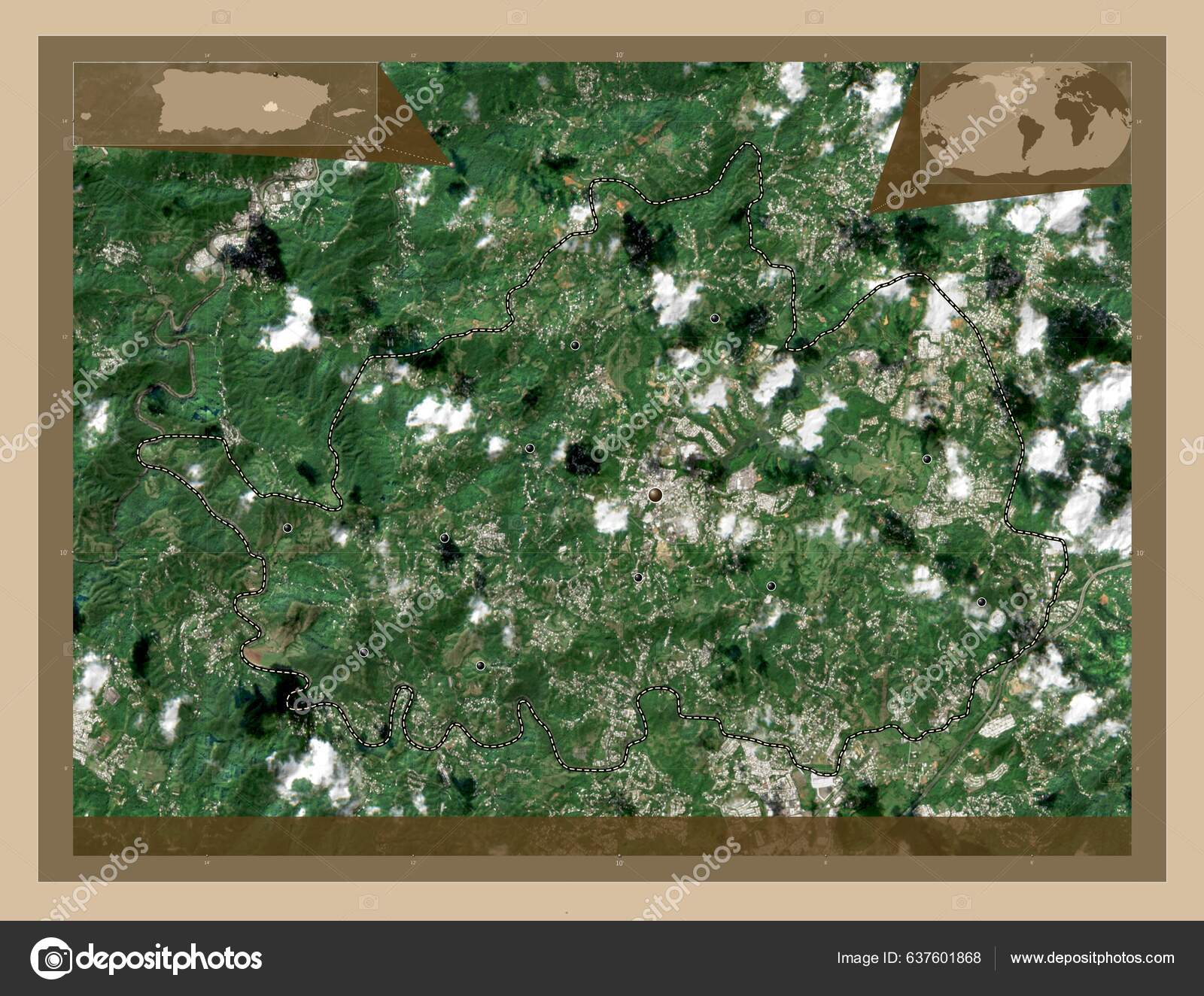 Cidra Municipality Puerto Rico Low Resolution Satellite Map Locations ...