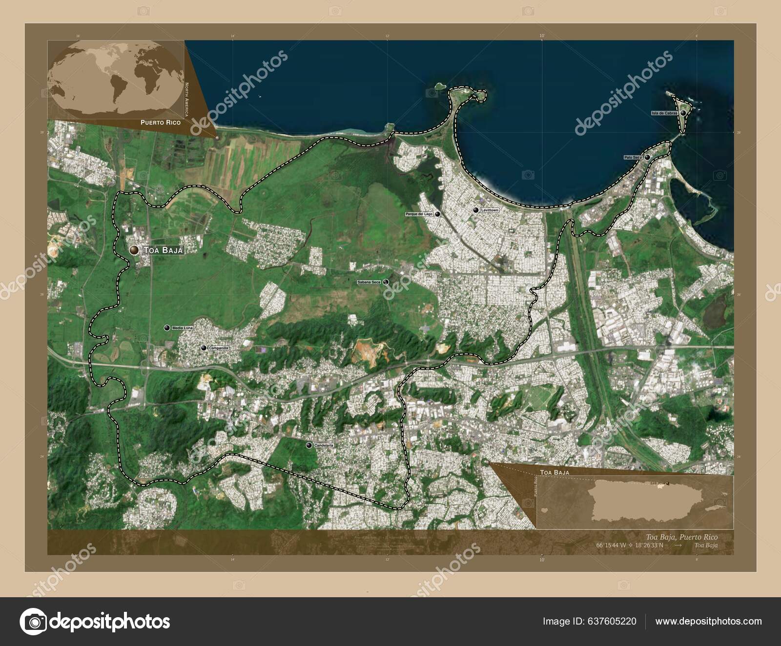 Toa Baja Municipality Puerto Rico Low Resolution Satellite Map ...
