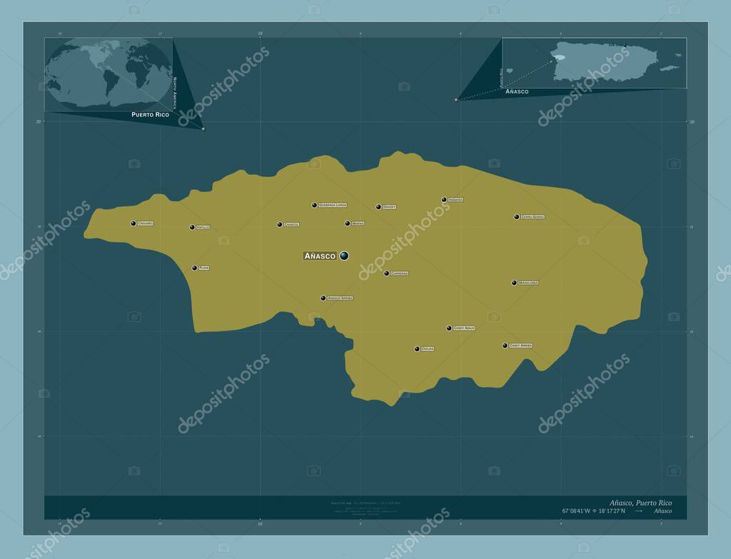 Anasco, municipality of Puerto Rico. Solid color shape. Locations and ...