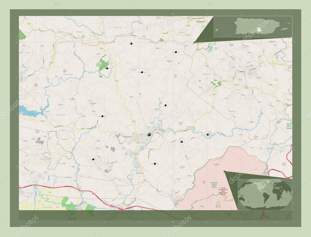 Coamo, municipality of Puerto Rico. Open Street Map. Locations of major ...