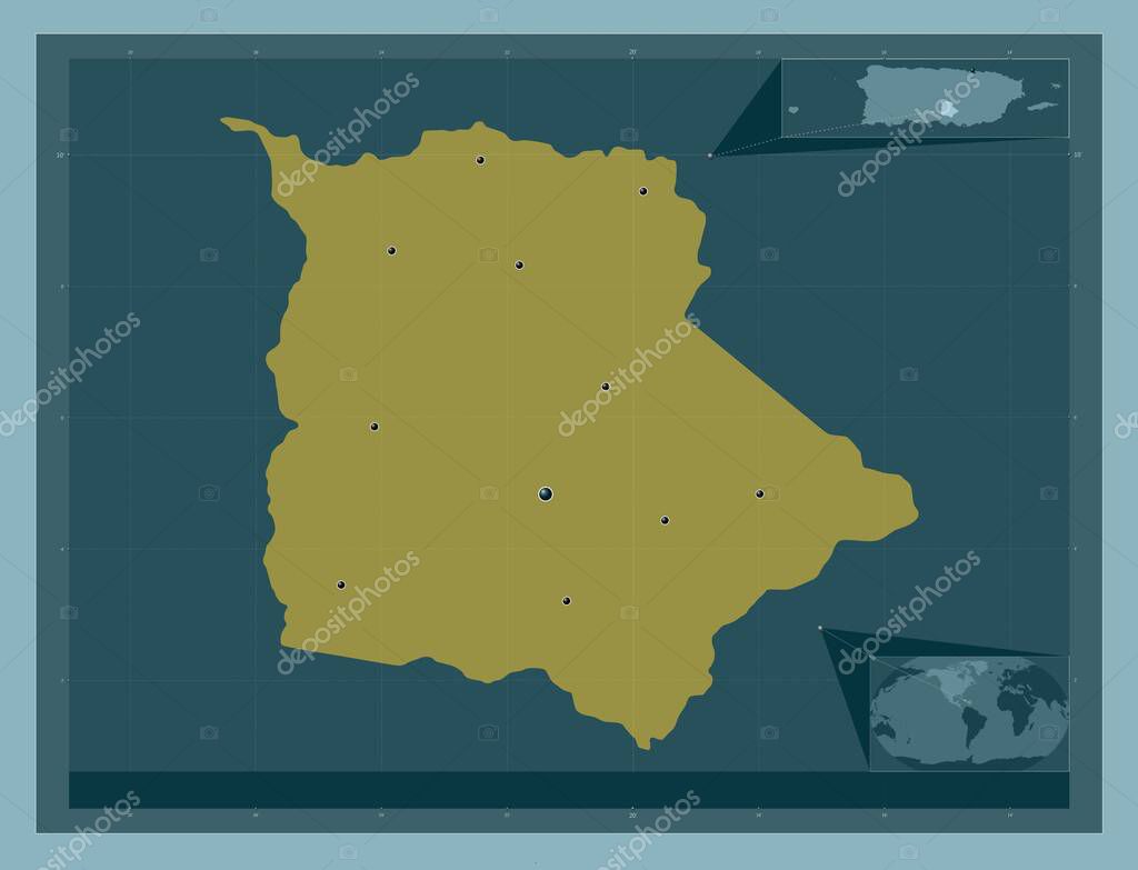 Coamo, municipality of Puerto Rico. Solid color shape. Locations of ...