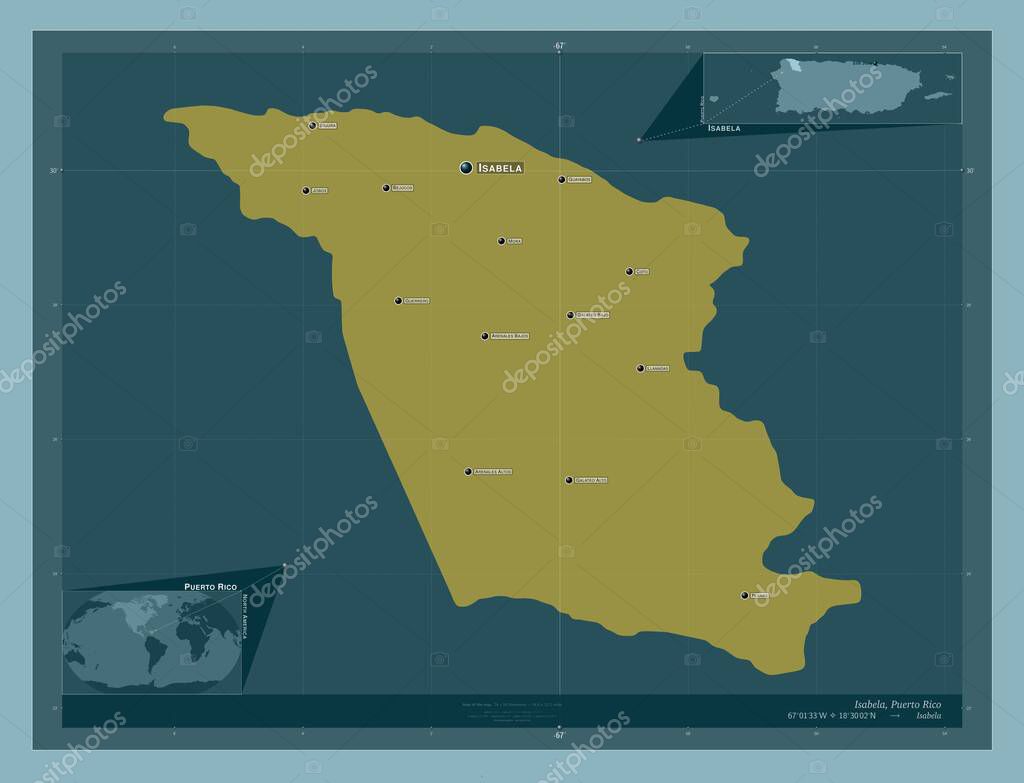Isabela, municipality of Puerto Rico. Solid color shape. Locations and ...