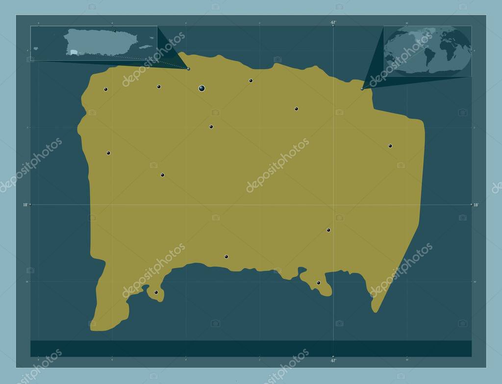 Lajas, municipality of Puerto Rico. Solid color shape. Locations of ...
