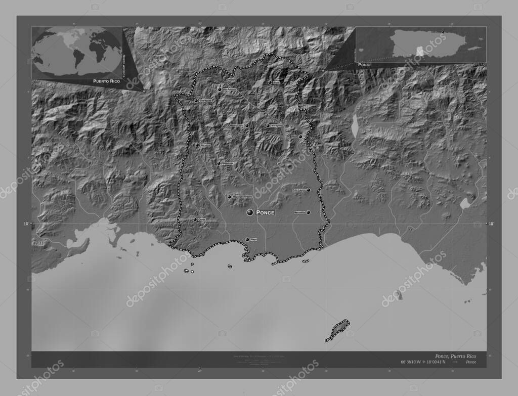 Ponce, municipality of Puerto Rico. Bilevel elevation map with lakes ...