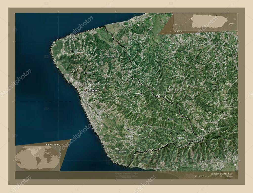 Rincon, municipality of Puerto Rico. High resolution satellite map ...