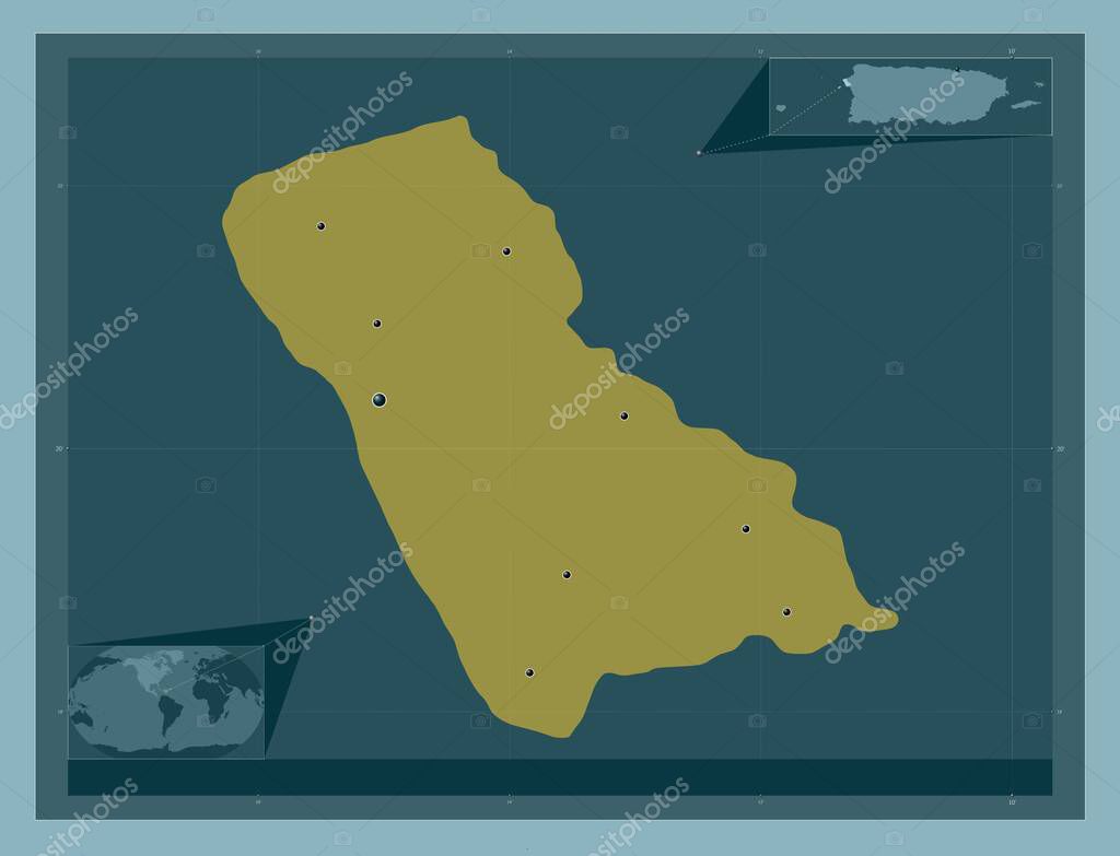 Rincon, municipality of Puerto Rico. Solid color shape. Locations of ...