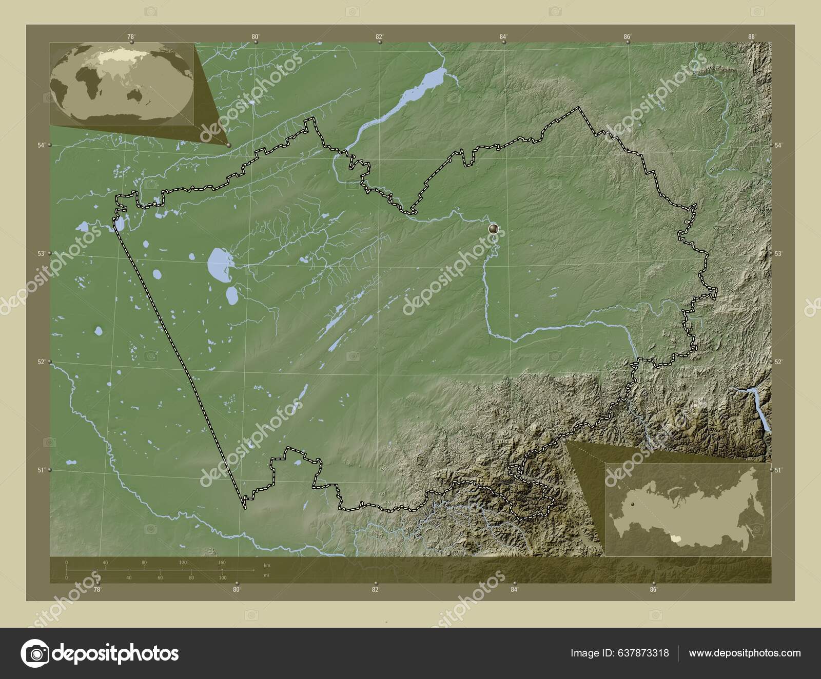 Altay Territory Russia Elevation Map Colored Wiki Style Lakes Rivers ...