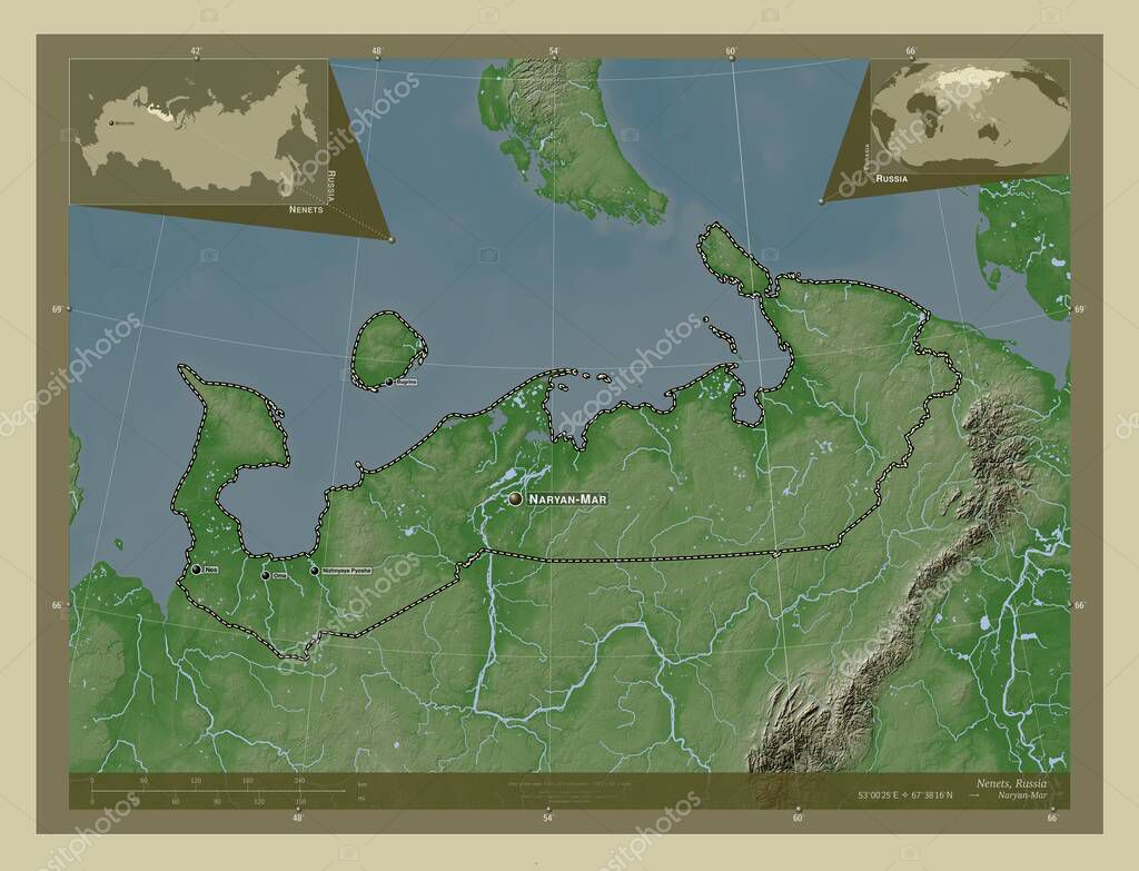 Nenets, autonomous province of Russia. Elevation map colored in wiki ...