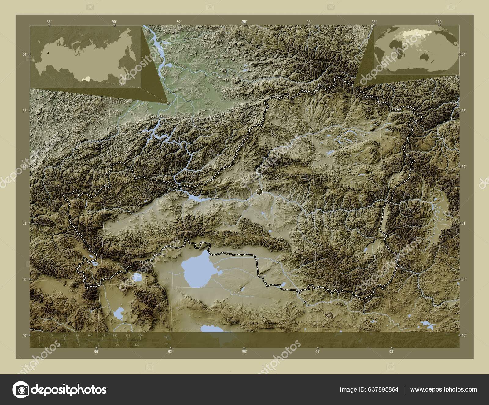 Tuva Republic Russia Elevation Map Colored Wiki Style Lakes Rivers ...