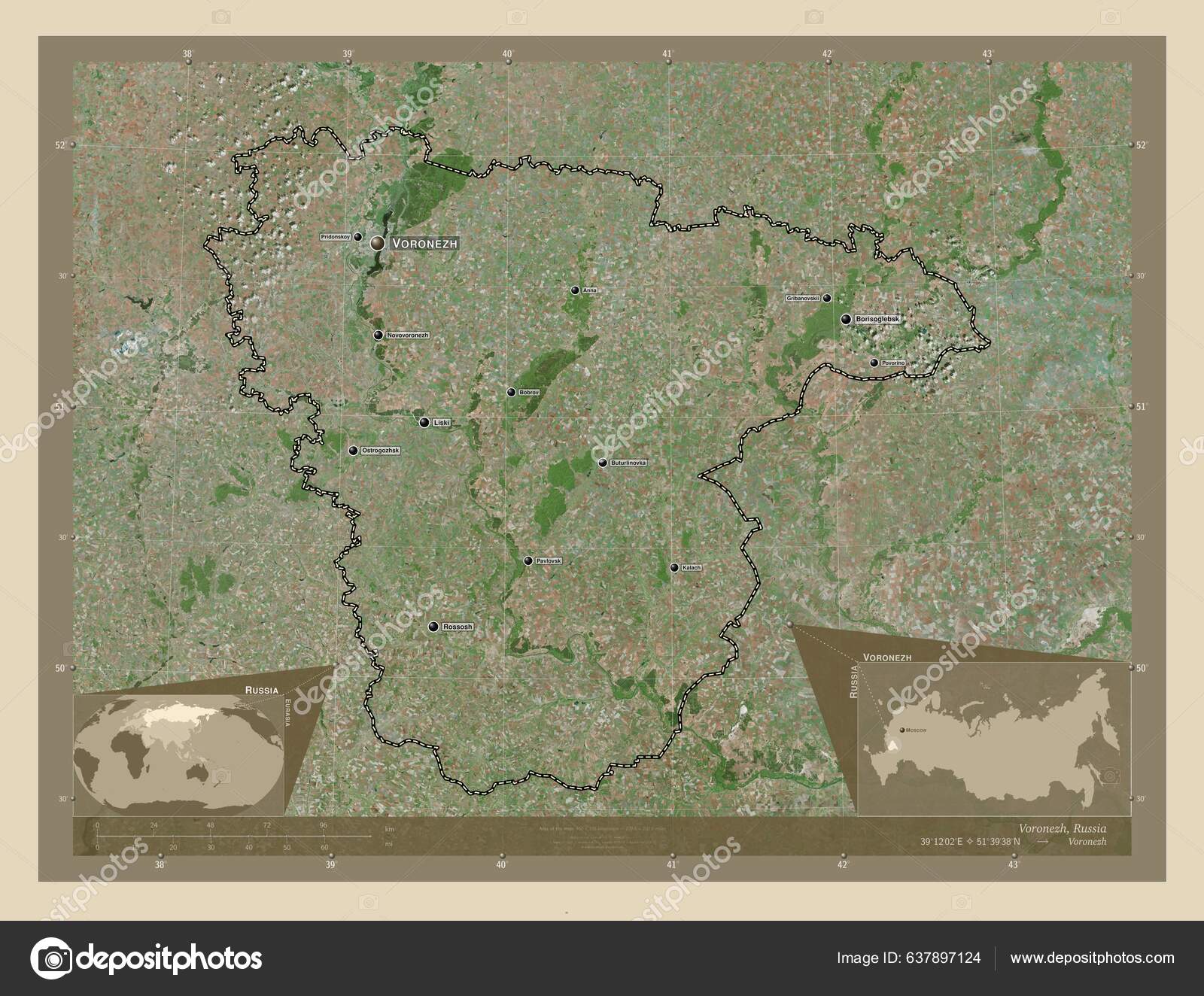 Voronezh Region Russia High Resolution Satellite Map Locations Names ...