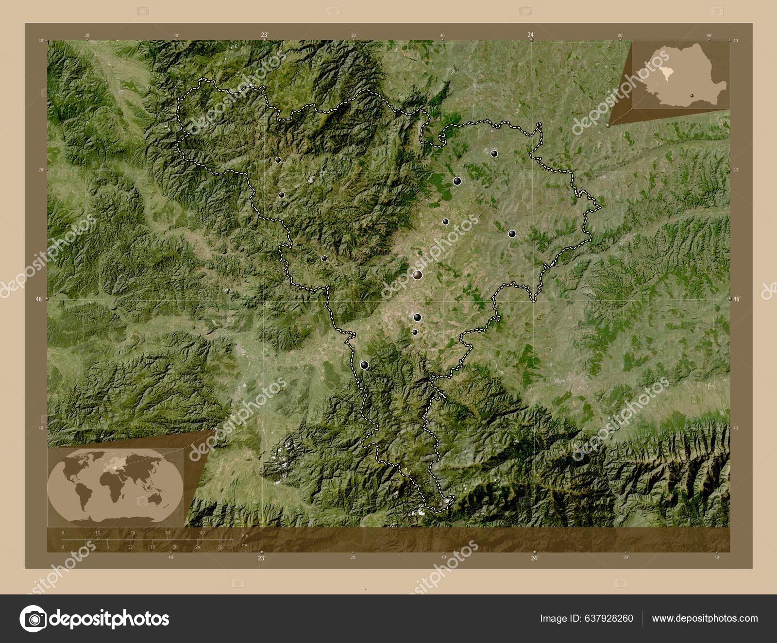 Alba County Romania Low Resolution Satellite Map Locations Major Cities ...
