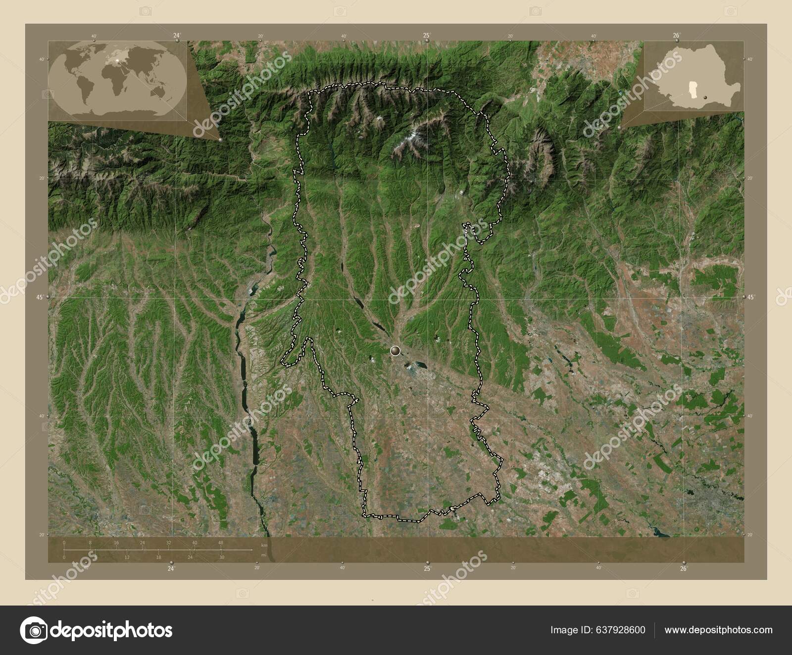 Arges County Romania High Resolution Satellite Map Corner Auxiliary ...