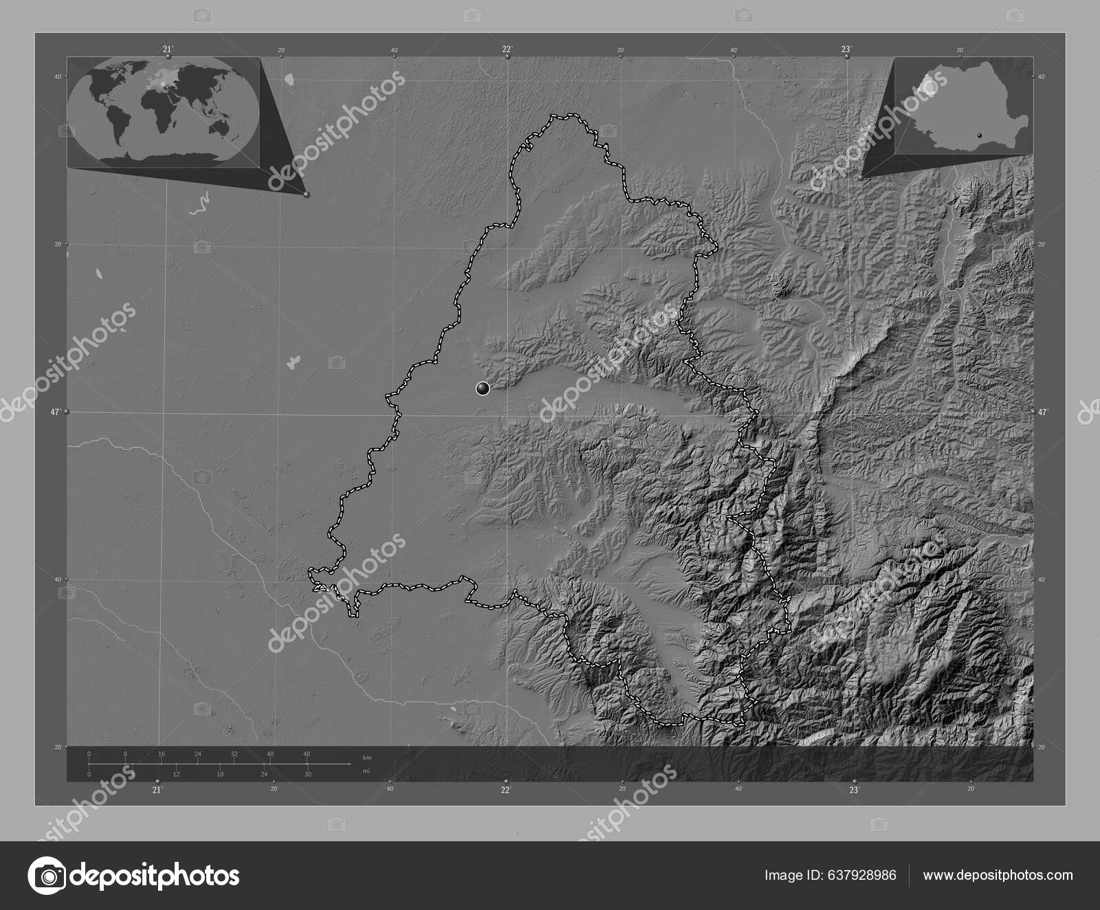 Bihor County Romania Bilevel Elevation Map Lakes Rivers Corner ...