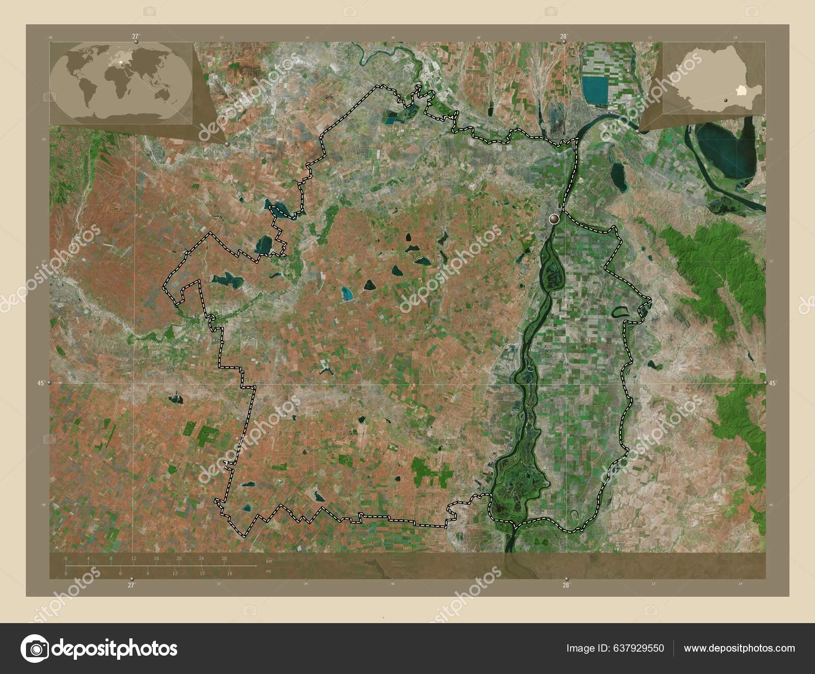 Braila County Romania High Resolution Satellite Map Corner Auxiliary ...