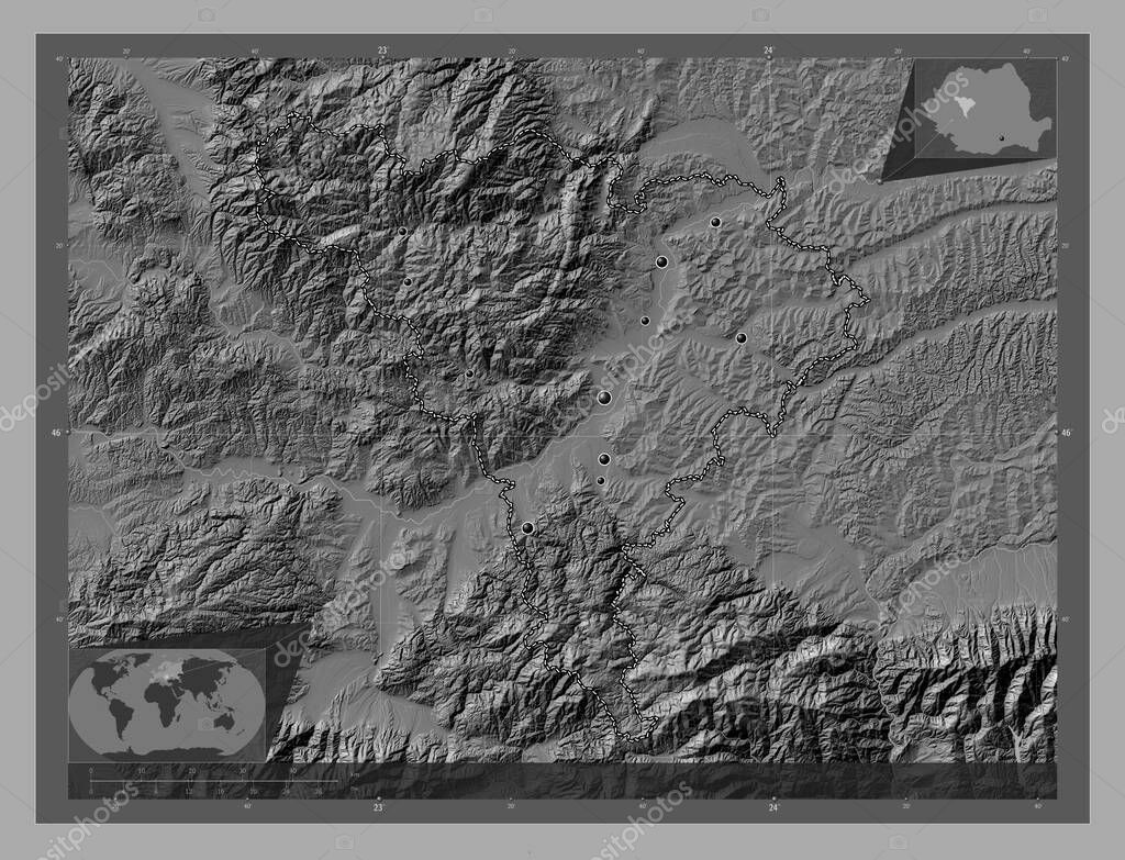 Alba, county of Romania. Bilevel elevation map with lakes and rivers ...