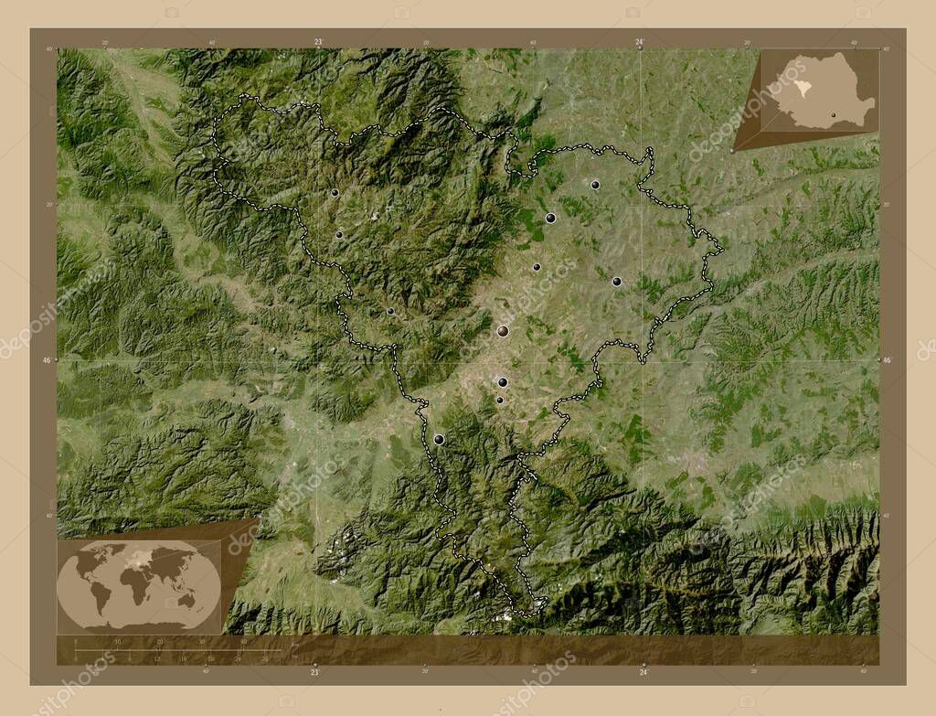 Alba, county of Romania. Low resolution satellite map. Locations of ...