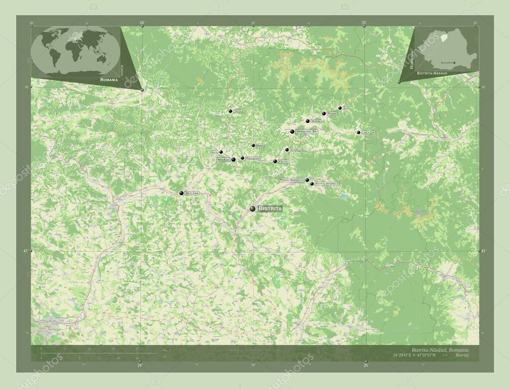 Bistrita-Nasaud, county of Romania. Open Street Map. Locations and ...