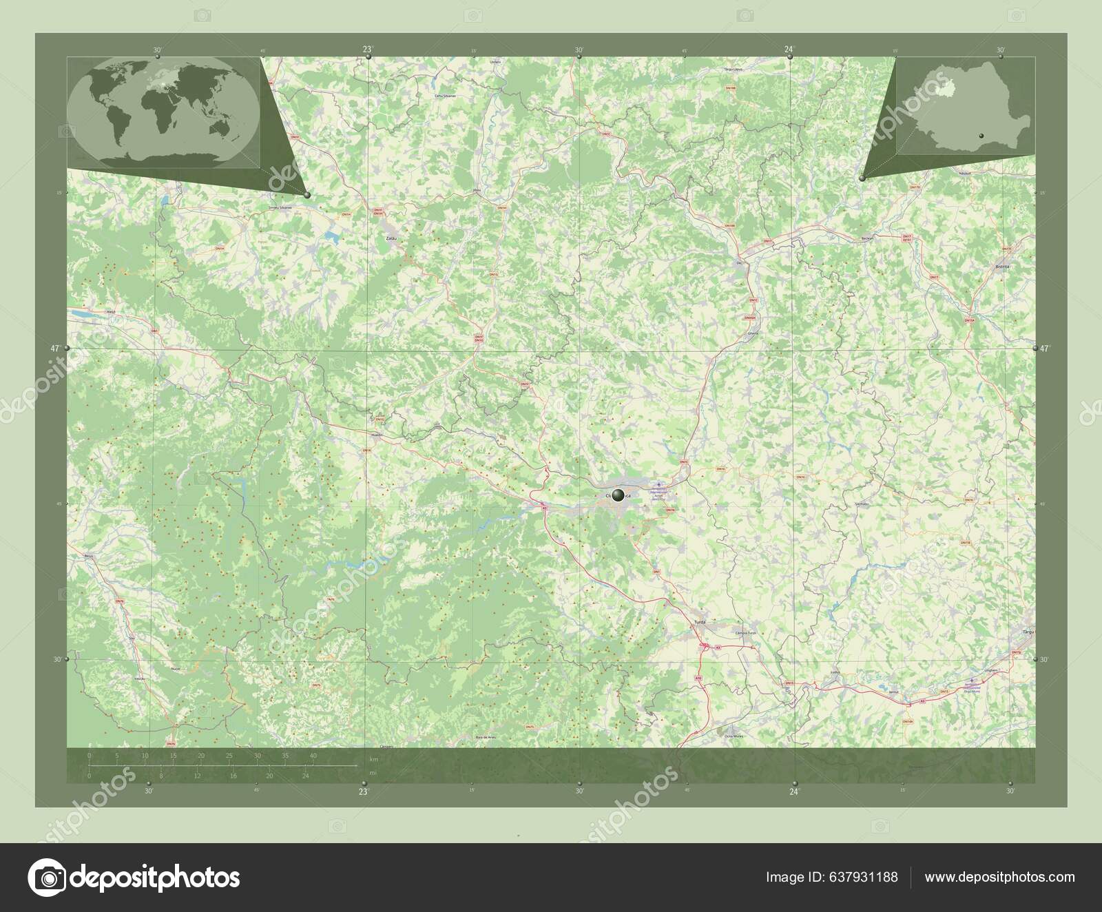 Cluj County Romania Open Street Map Corner Auxiliary Location Maps ...