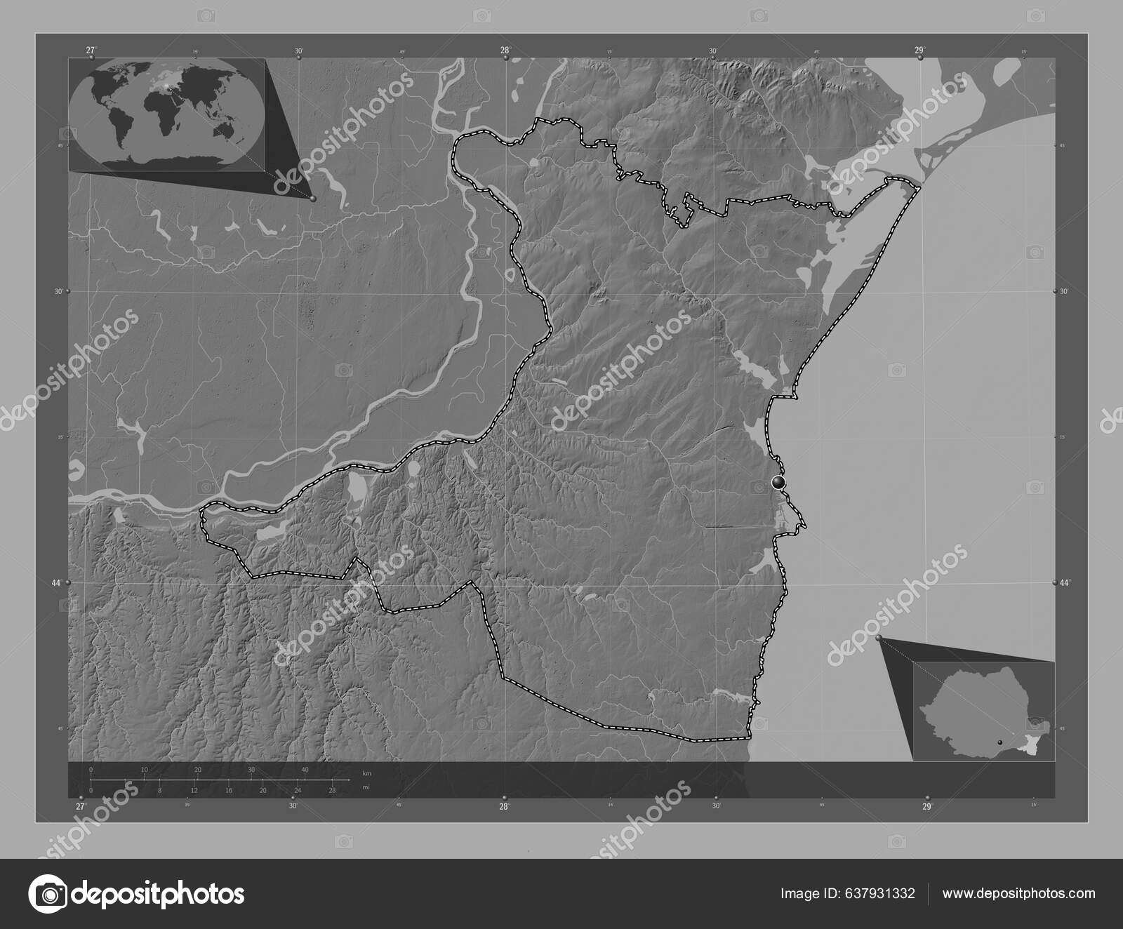 Constanta County Romania Bilevel Elevation Map Lakes Rivers Corner ...