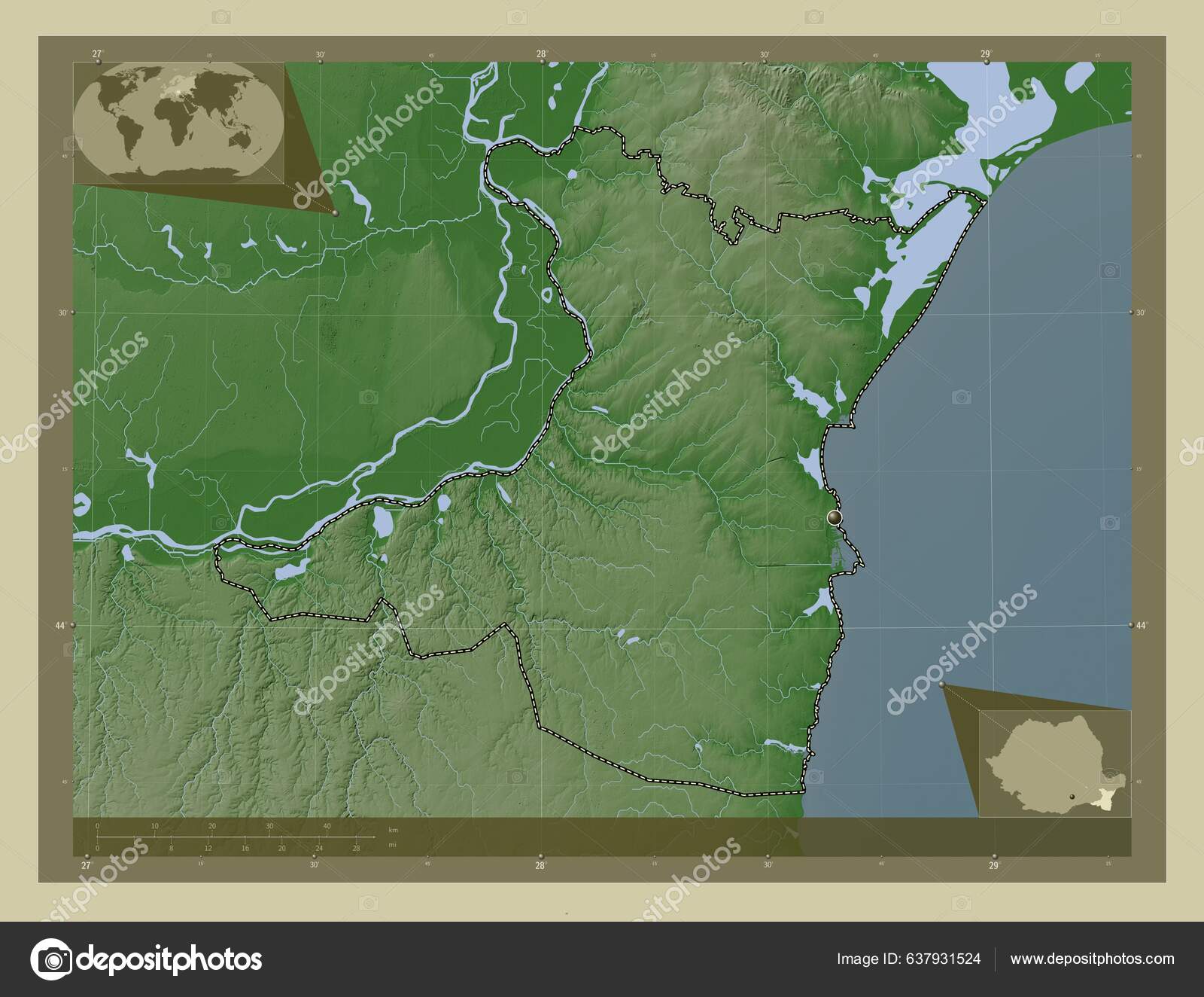 Constanta County Romania Elevation Map Colored Wiki Style Lakes Rivers ...