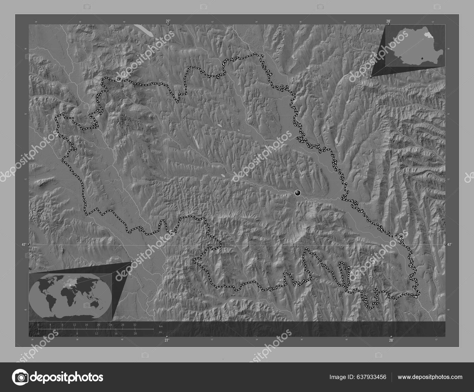 Iasi County Romania Bilevel Elevation Map Lakes Rivers Corner Auxiliary ...