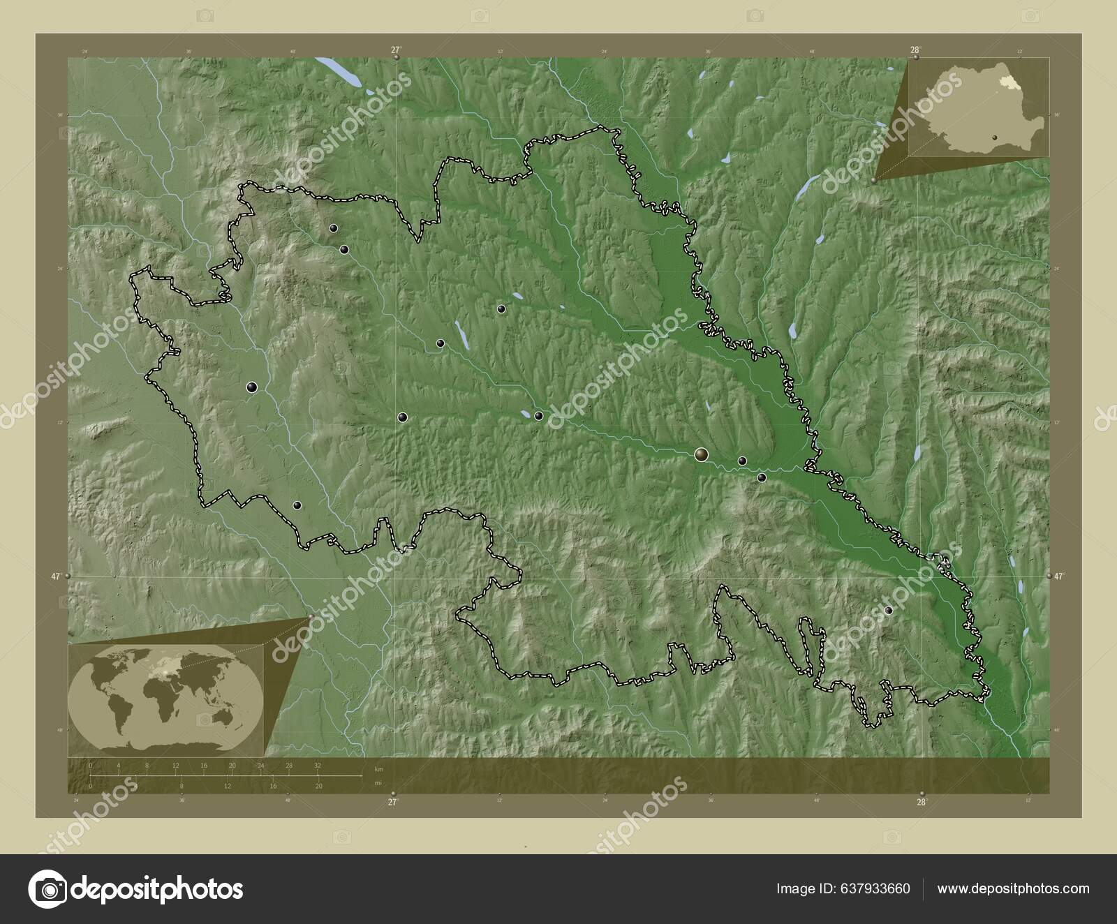 Iasi County Romania Elevation Map Colored Wiki Style Lakes Rivers ...