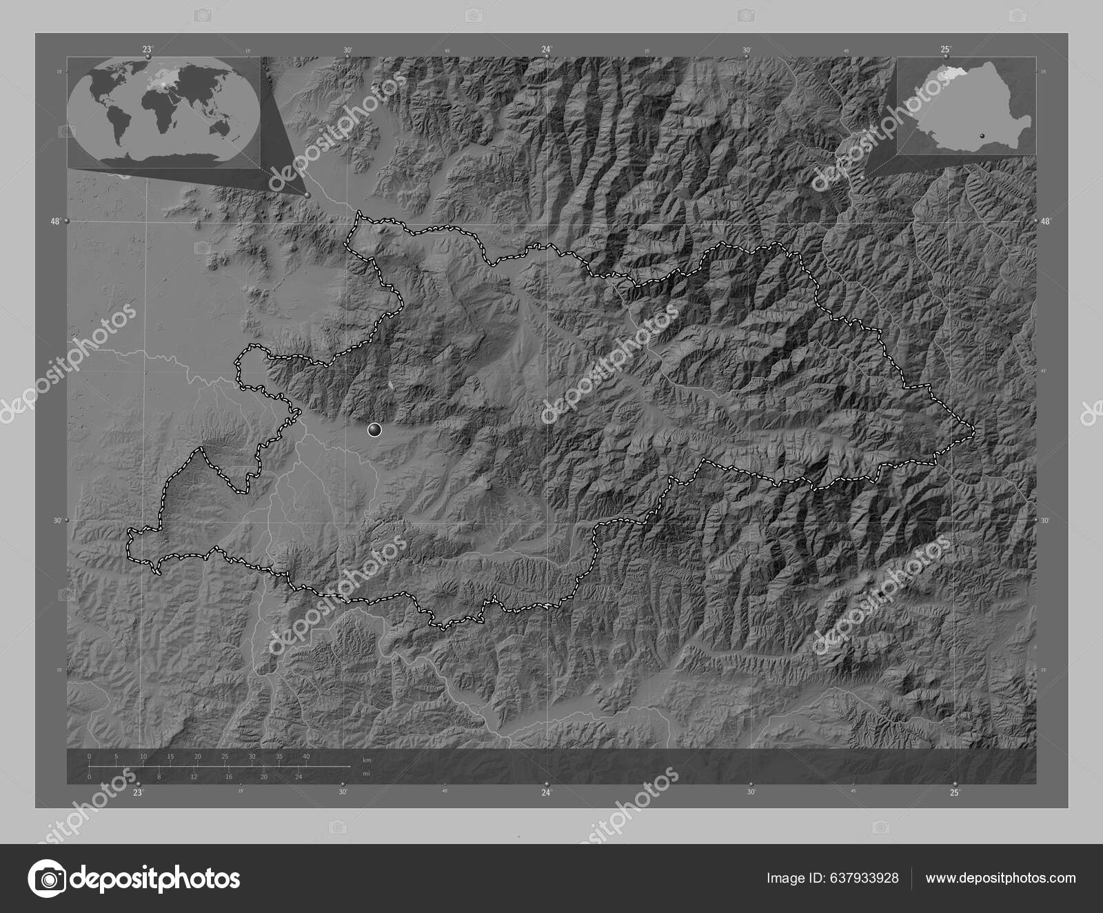 Maramures County Romania Grayscale Elevation Map Lakes Rivers Corner ...