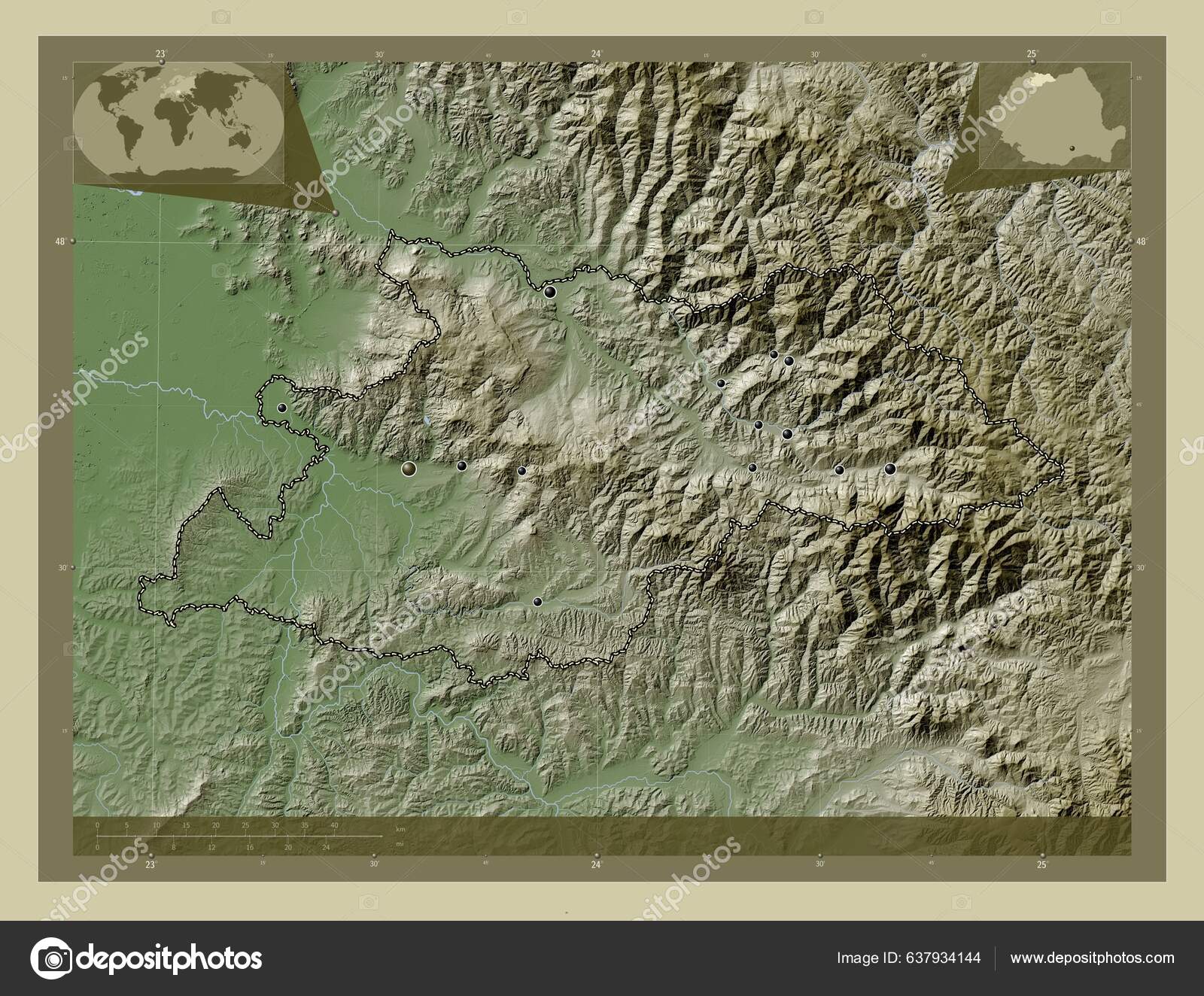 Maramures County Romania Elevation Map Colored Wiki Style Lakes Rivers ...