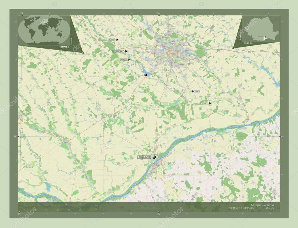 Giurgiu, county of Romania. Open Street Map. Locations and names of ...