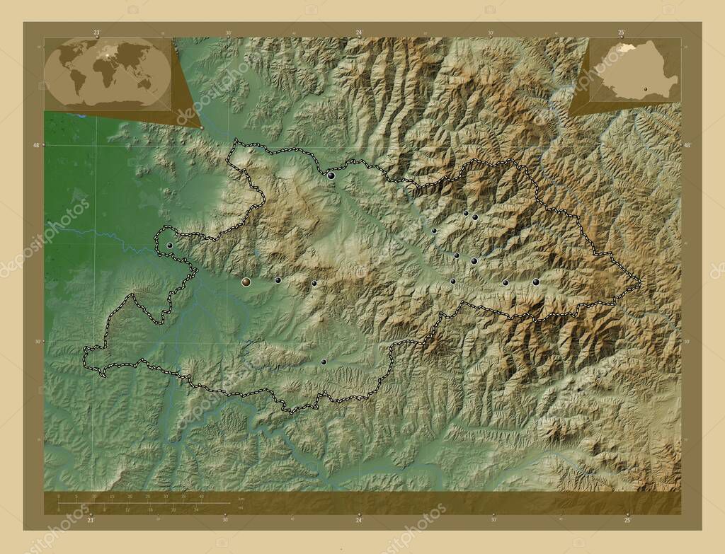 Maramures, county of Romania. Colored elevation map with lakes and ...