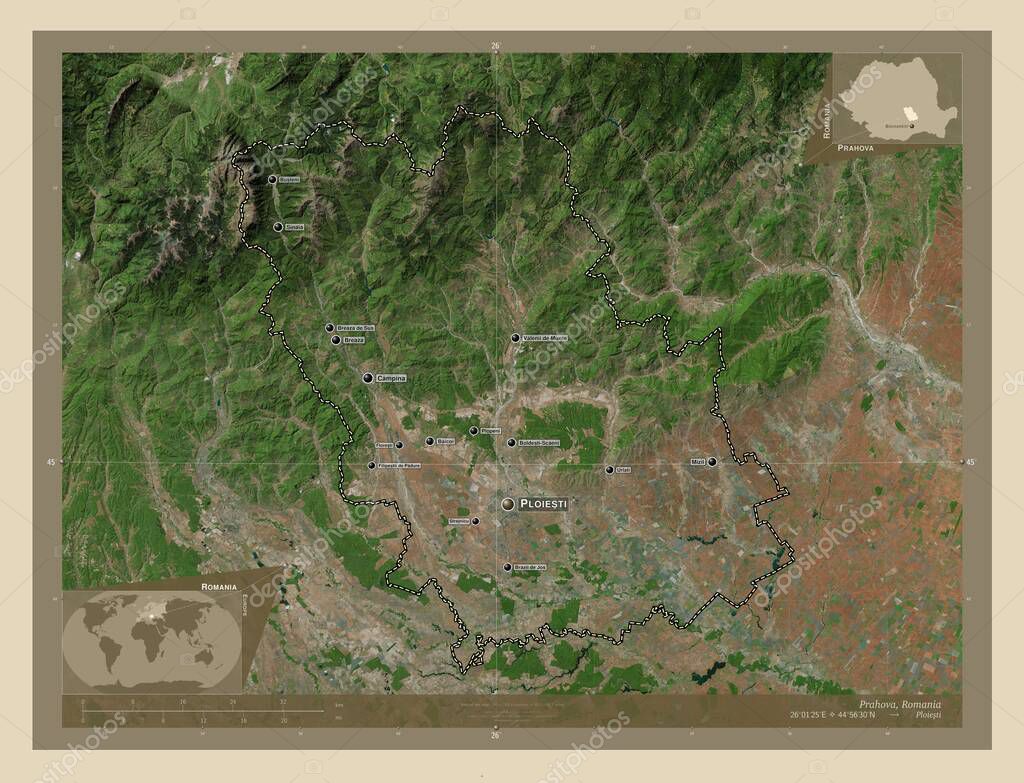 Prahova, county of Romania. High resolution satellite map. Locations ...