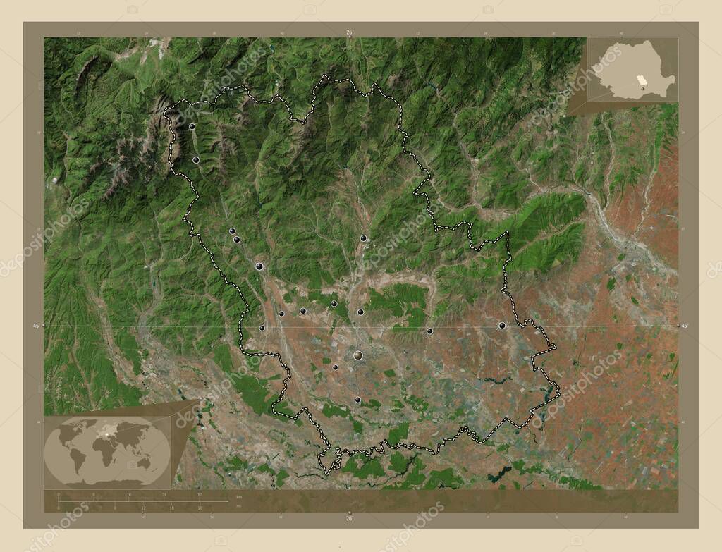 Prahova, county of Romania. High resolution satellite map. Locations of ...
