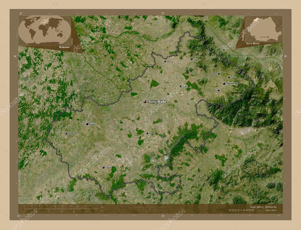 Satu Mare, county of Romania. Low resolution satellite map. Locations ...