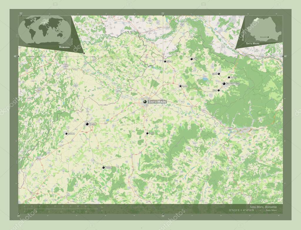Satu Mare, county of Romania. Open Street Map. Locations and names of ...