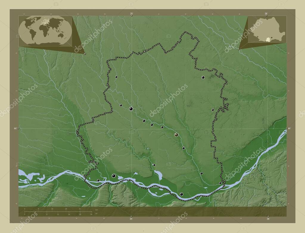Teleorman, county of Romania. Elevation map colored in wiki style with ...